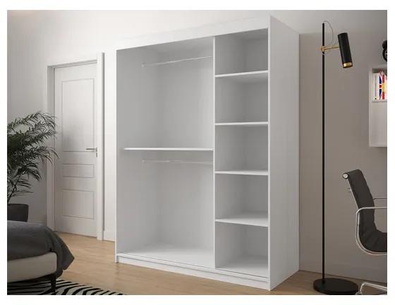 Posuvná skříň se zrcadlem Ratintu 2 150 cm, Úložný prostor: ano, Barva: bílá / bílá + černý mat