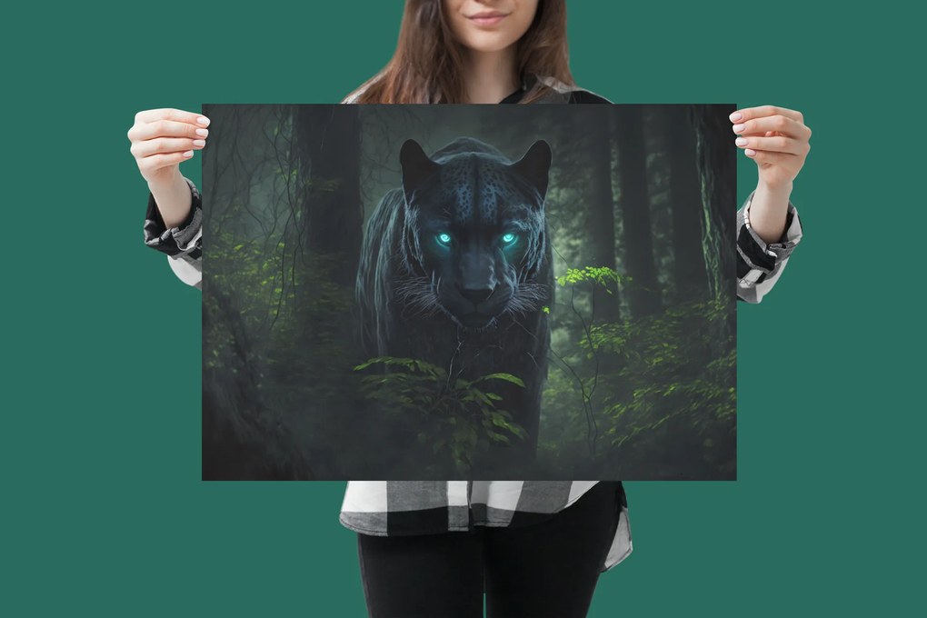 Plakát - Černý panter (puma) v lese FeelHappy.cz Velikost plakátu: A2 (42 x 59,7 cm)