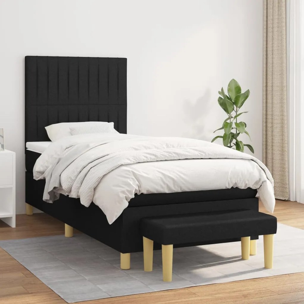 Box spring postel s matrací černá 100 x 200 cm textil,  3137295