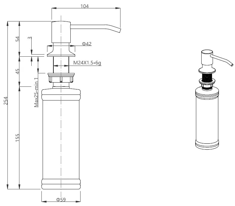 Dávkovač na mycí prostředky QUADRON KEIRA 320ml v barvě černý matný