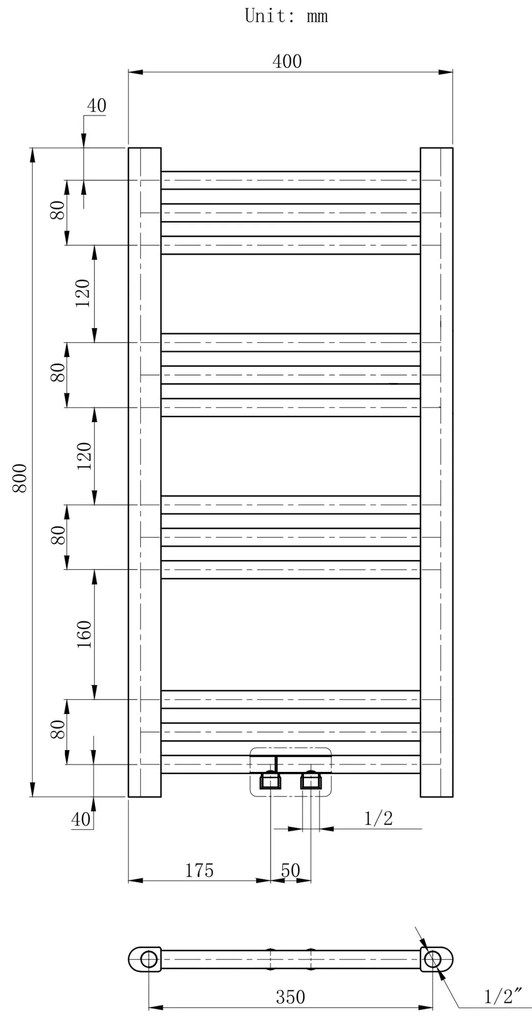 Gamma Erga Simple, topné těleso 800x400 mm, 275 W, černá, ERG-LAV-SIMP-8040-BK