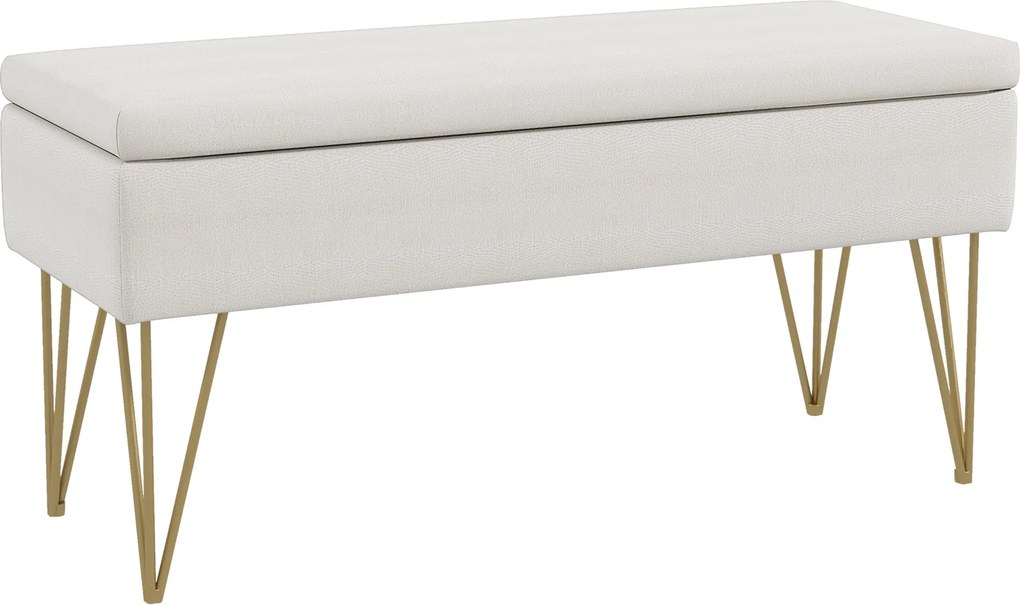 HOMCOM Úložná lavice, čalouněná lavice, vzhled lnu, postelová lavice se železnými nohami, do ložnice, obývacího pokoje, chodby, 100 x 40 x 49 cm, krém
