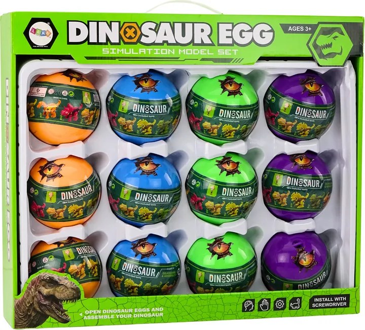 LEAN Toys Sada 12 kusů barevných dinosauřích vajec na šroubování
