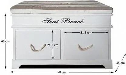 Dřevěná lavice s polštářem SEAT BENCH 1 NEW, bílá