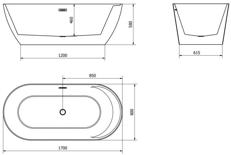 Mexen Laura, volně stojící vana 170 x 80 cm + chromová zátka a sifon automat, bílá, 53401708000