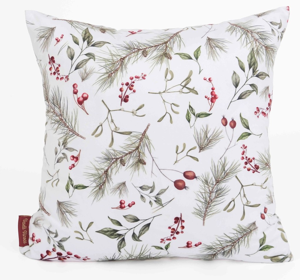 MK Lůžkoviny Vánoční povlak na polštář Velvet 40 x 40 cm - Cesmíny bílé