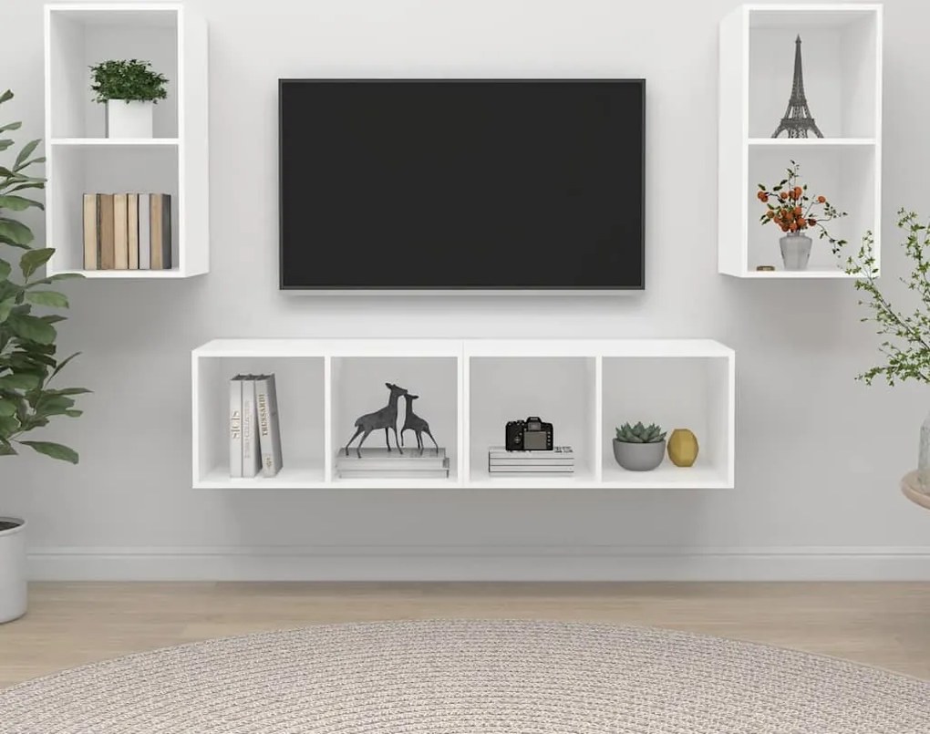 vidaXL Nástěnné TV skříňky 4 ks dřevotříska [3079871] Barva: Bílá