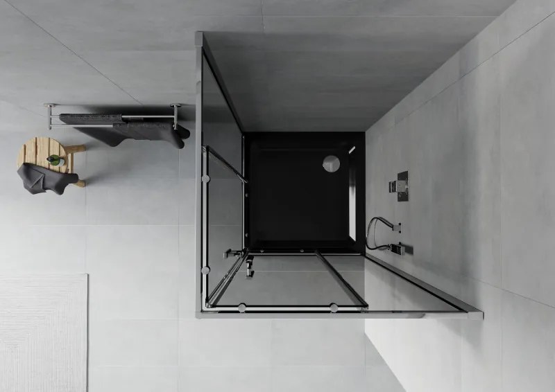 Mexen Rio, čtvercový sprchový kout s posuvnými dveřmi 80 x 80 cm, 5mm šedé sklo, chromový profil + černá sprchová vanička, 860-080-080-01-40-4070