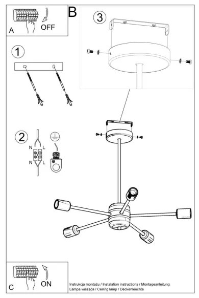 Sollux SL.1022 - Lustr na tyči LANGO 5xE27/60W/230V černá