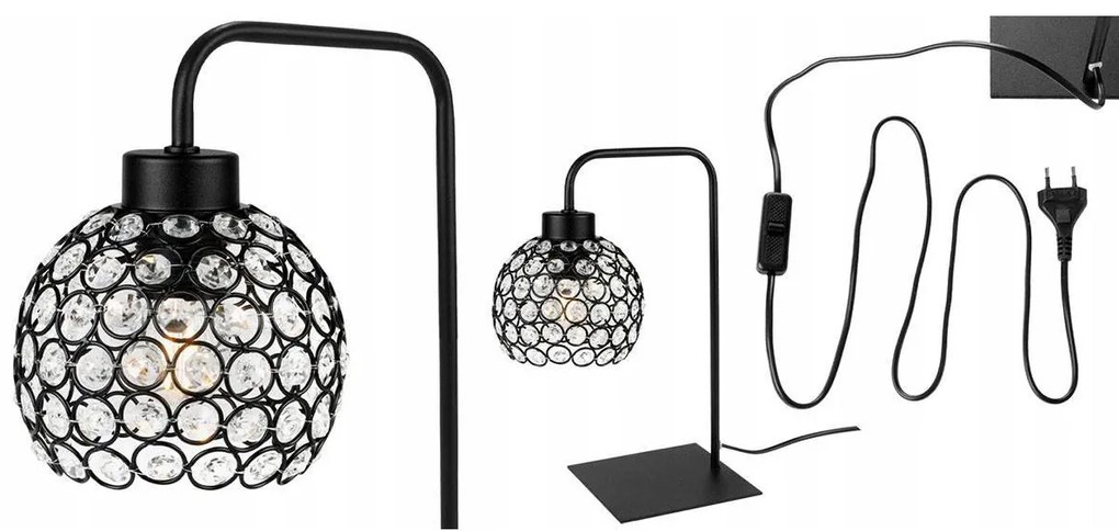 Stolní lampa Crystal, 1x černé křišťálové stínítko