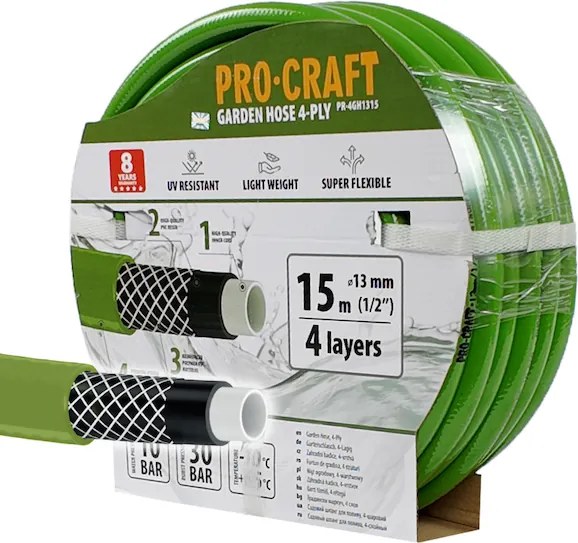 Výrobce: Procraft Procraft Zelená zahradní hadice Procraft PR-4GH1315 4 vrstvy, 1/2" 15 m | PR-4GH1315