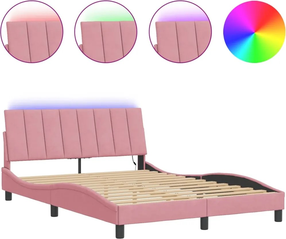 Rám postele s LED osvětlením bez matrace Hanko růžový 140 x 200 cm samet 3213786