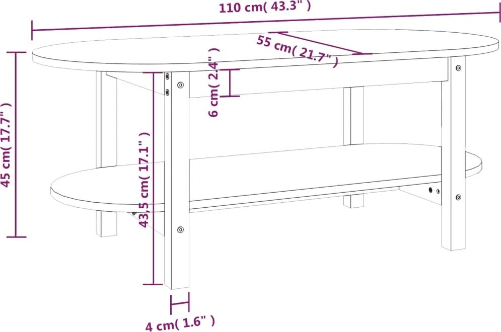 vidaXL Konferenční stolek 110 x 55 x 45 cm masivní borové dřevo [822290] Barva: medová hnědá