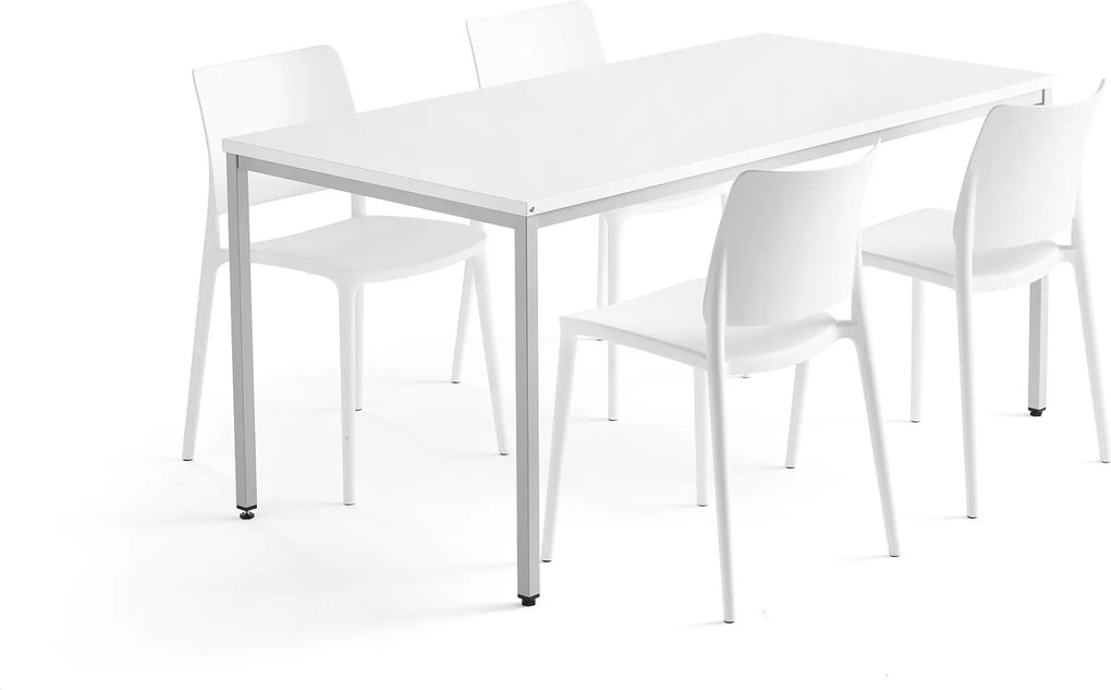AJ Produkty Jídelní sestava Modulus + Rio, 1 stůl 1600x800 mm + 4 bílé židle