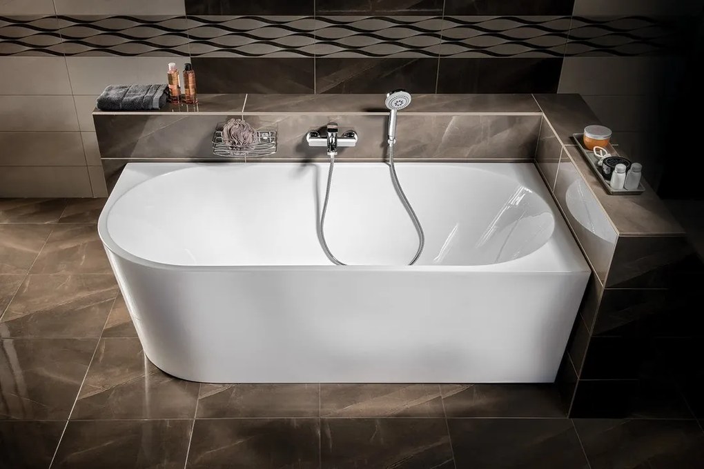 Aqualine Aqualine, TIBERA R rohová stojící vana 170x80cm, bílá, E1015