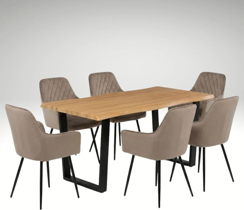 Vikio Jídelní set pro 6 osob 160x90 cm dub noha U béžová židle s područkami VJS166-6CA