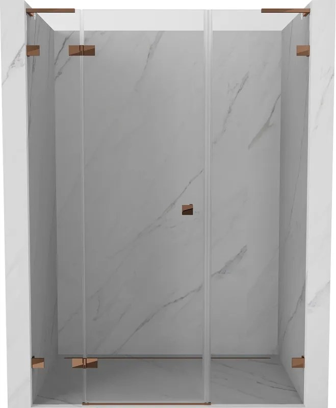 Mexen Lunar L, levé otočné sprchové dveře 120 cm, 8mm čiré sklo, růžové zlato profil, 834SL-120-050-60-00-L