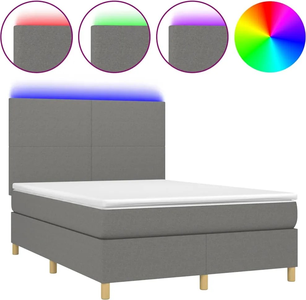 Box spring postel s matrací a LED tmavě šedá 140x200 cm textil 3135278