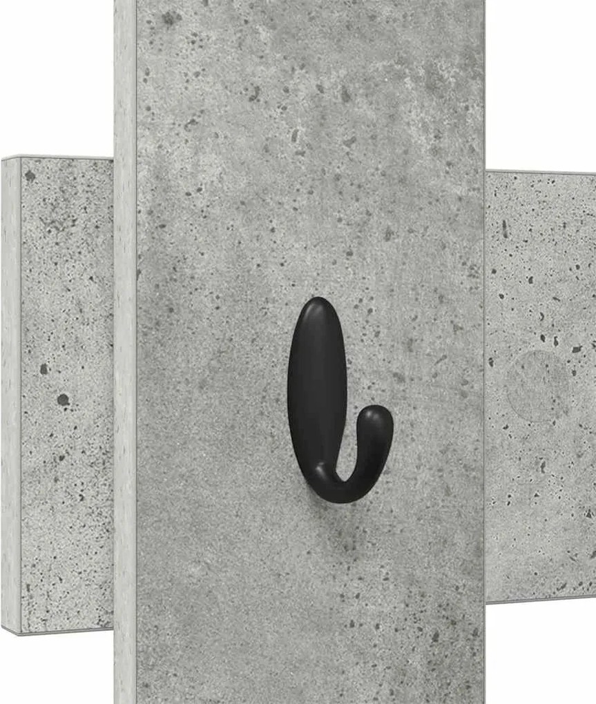 věšák, nástěnný, 4 prkna, háčky, kompozitní dřevo, 82x60x3 cm, beton šedá, Dekorino TK20260008