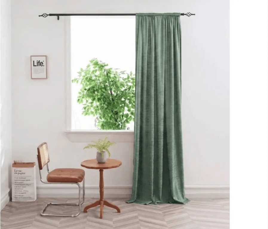 Zatemňovací závěs LOOM VELVET 140x250 cm, zelený Zavěšení: Řasící páska