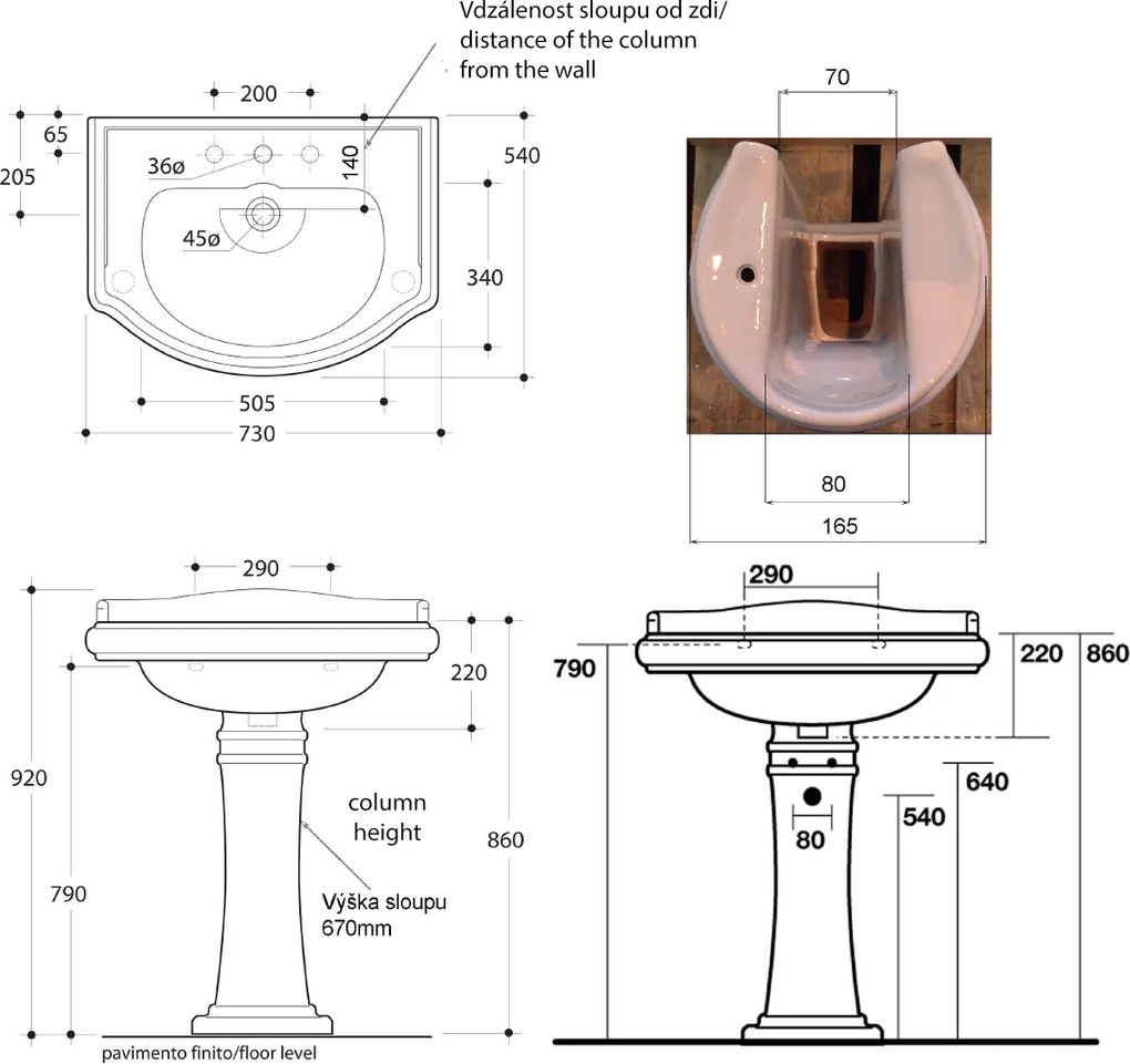 Kerasan Retro universální keramický sloup k umyvadlům 56 69 73 bílá 107001