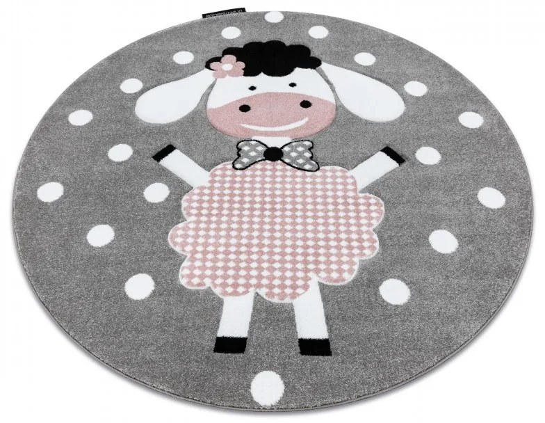 Dywany Łuszczów, Dětský kusový koberec Petit Dolly sheep grey kruh, 120x120 (průměr) kruh, růžová, dětský pokoj