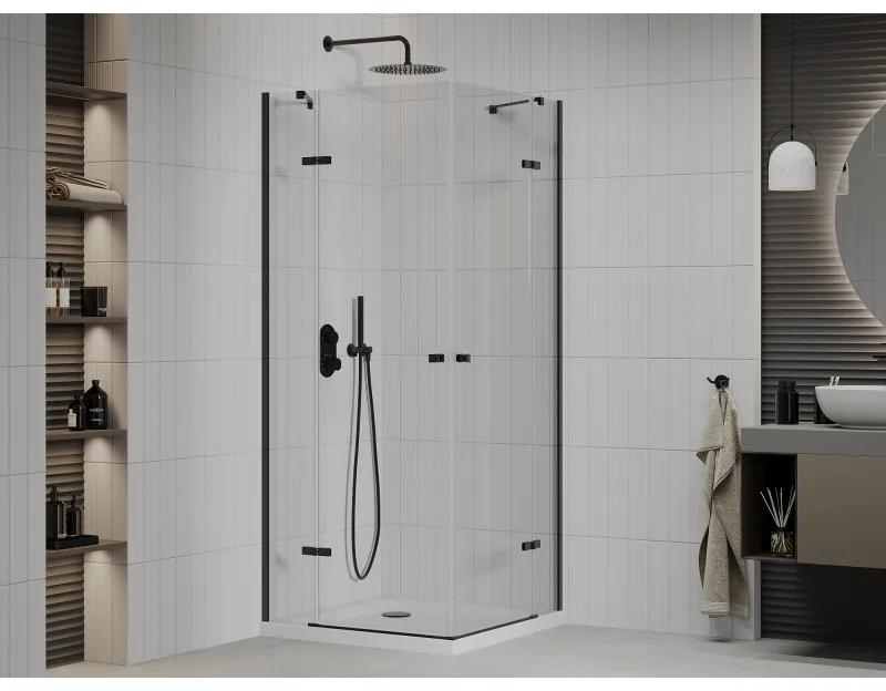 Mexen Roma Duo sprchový kout s otočnými dveřmi 70 x 70 cm, Průhledné, Černá + sprchová vanička Flat - 854-070-070-70-02-4010B