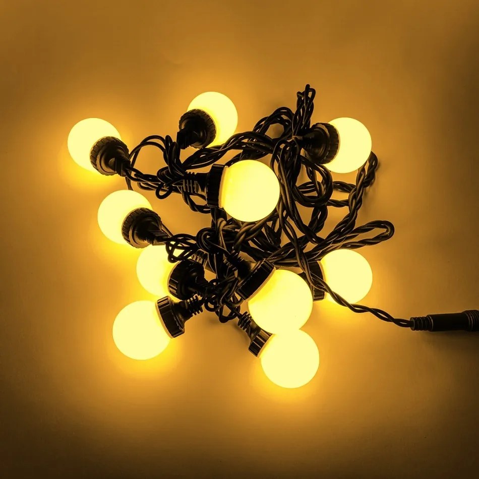 Easy Fix LED party osvětlení, 5 m, venkovní, 10 kouliček, 70 teple bílých diod, černý kabel, IP67, prodlužovací