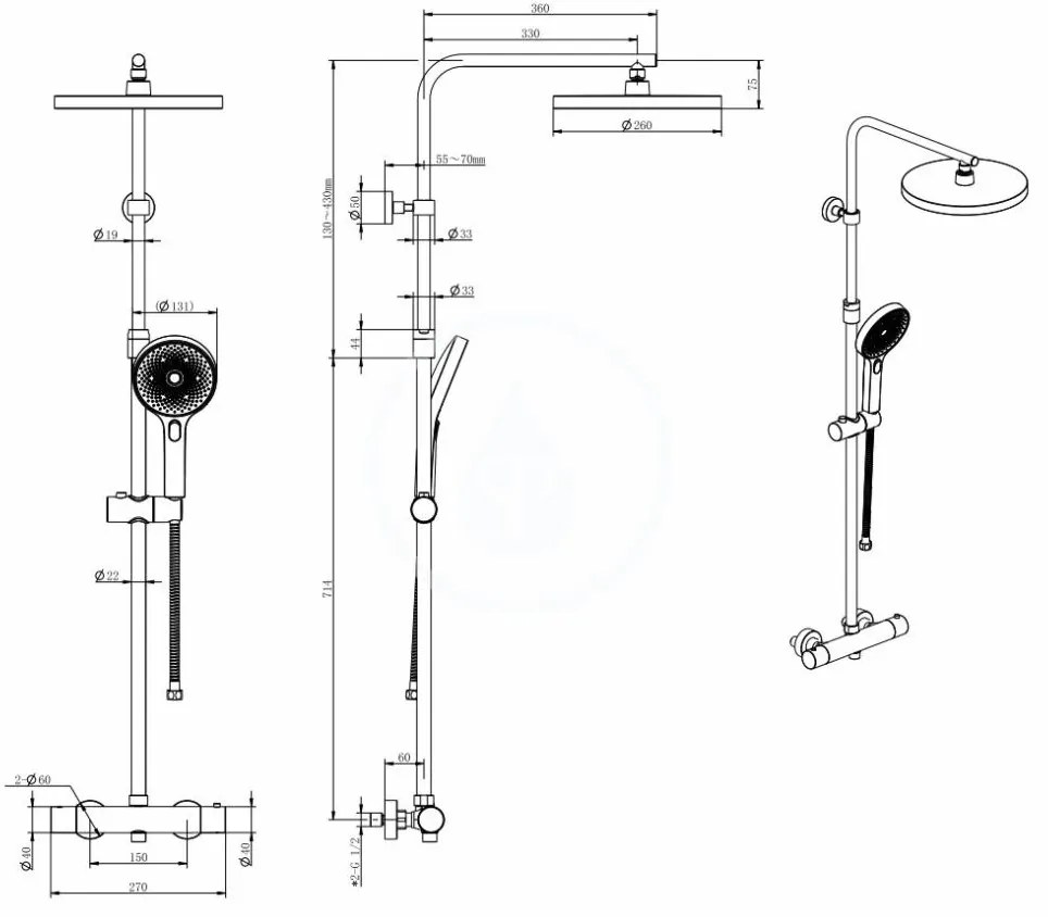kielle Oudee Sprchový set s termostatem, 260 mm, 3 proudy, chrom ki_20602010