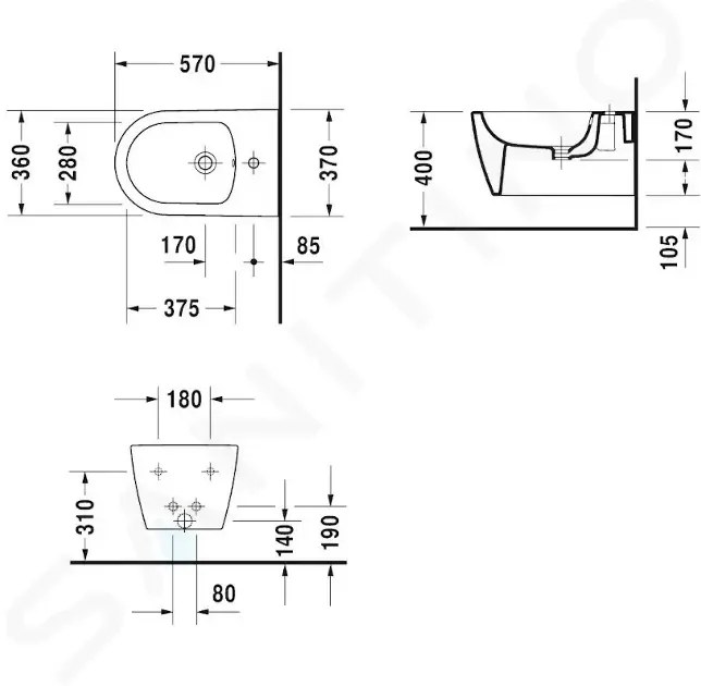 DURAVIT - ME by Starck Závěsný bidet s přepadem, s WonderGliss, bílá (22881500001)