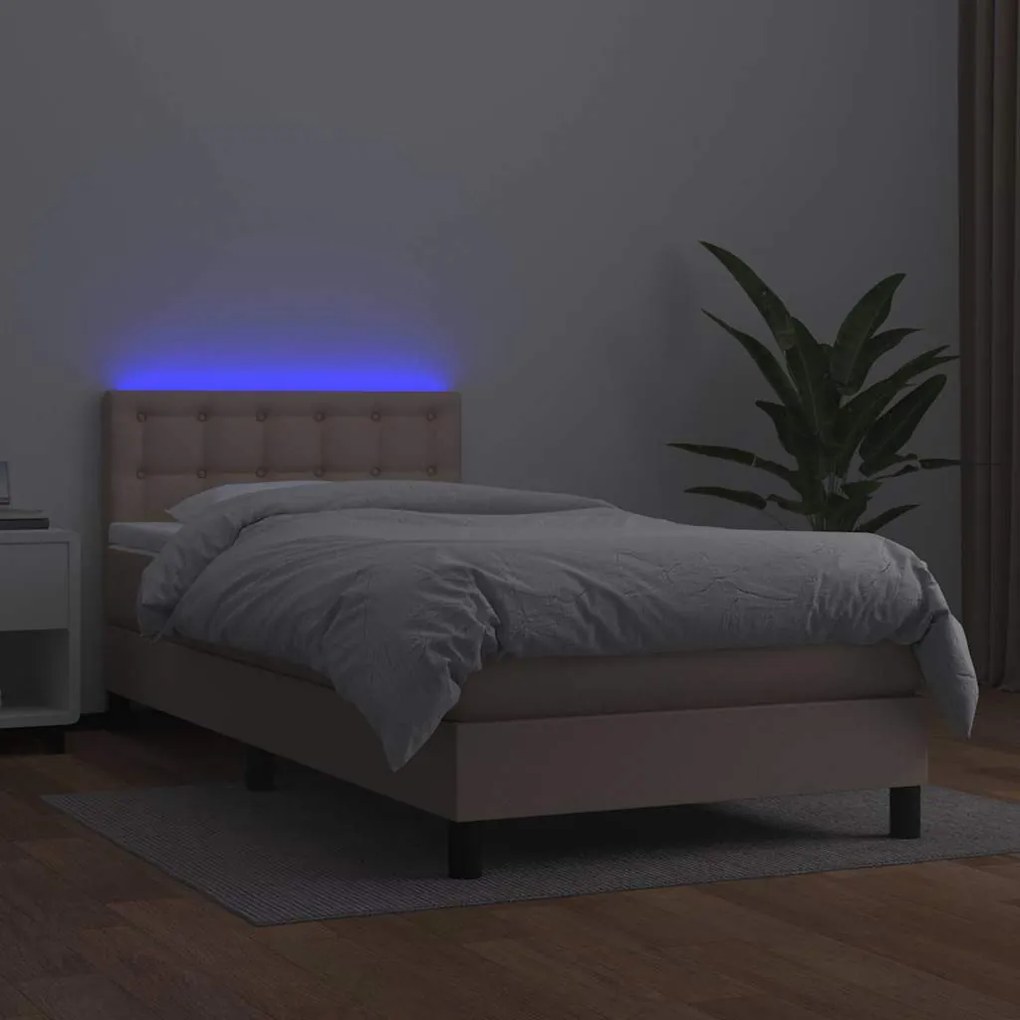 Box spring postel matrace a LED cappuccino 100x200cm umělá kůže 3134212