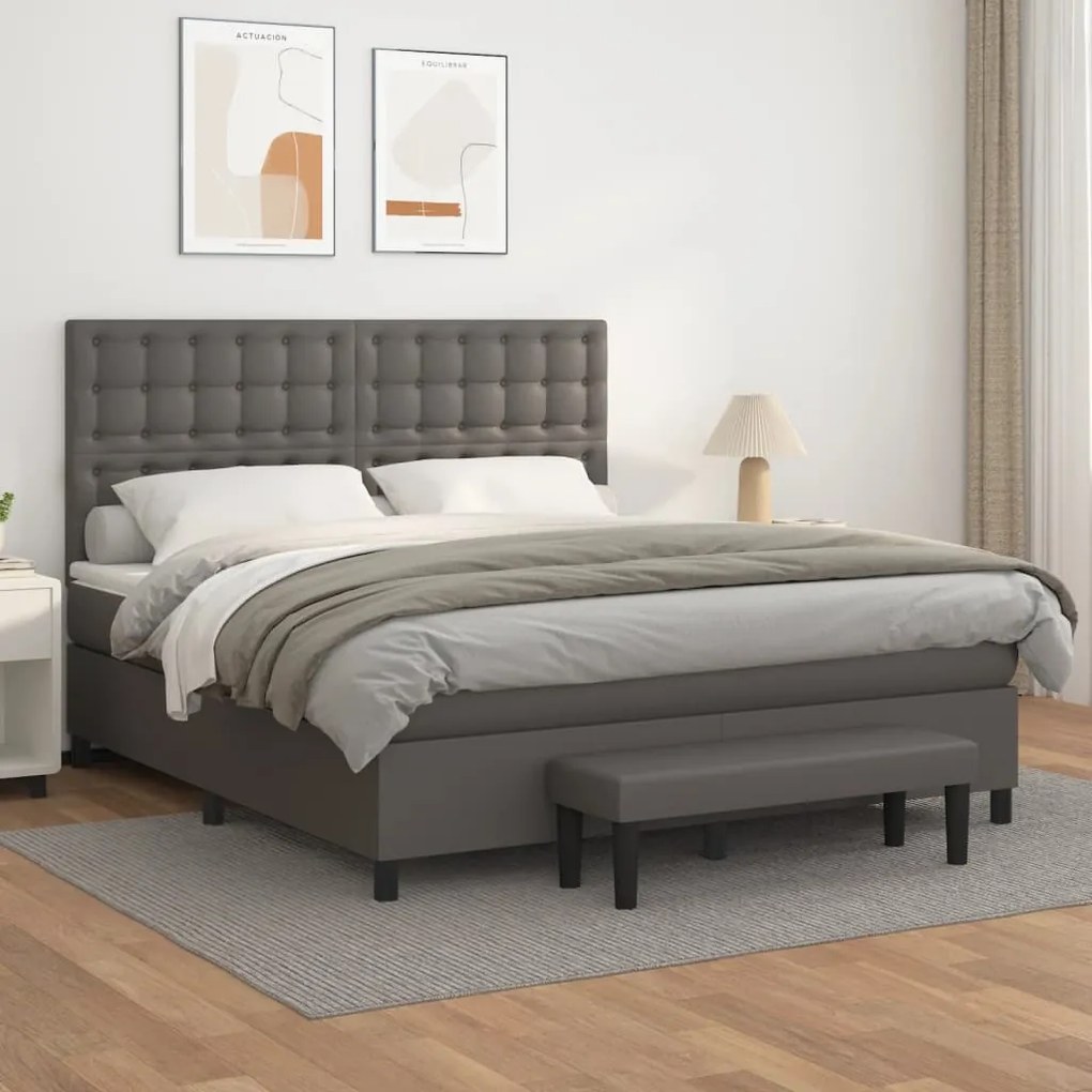Box spring postel s matrací šedá 160x200 cm umělá kůže 3137675