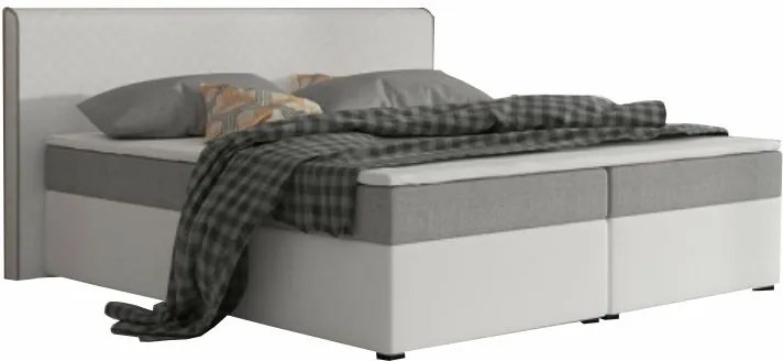 Komfortní postel, šedá látka / bílá ekokůže, 160x200, NOVARA MEGAKOMFORT