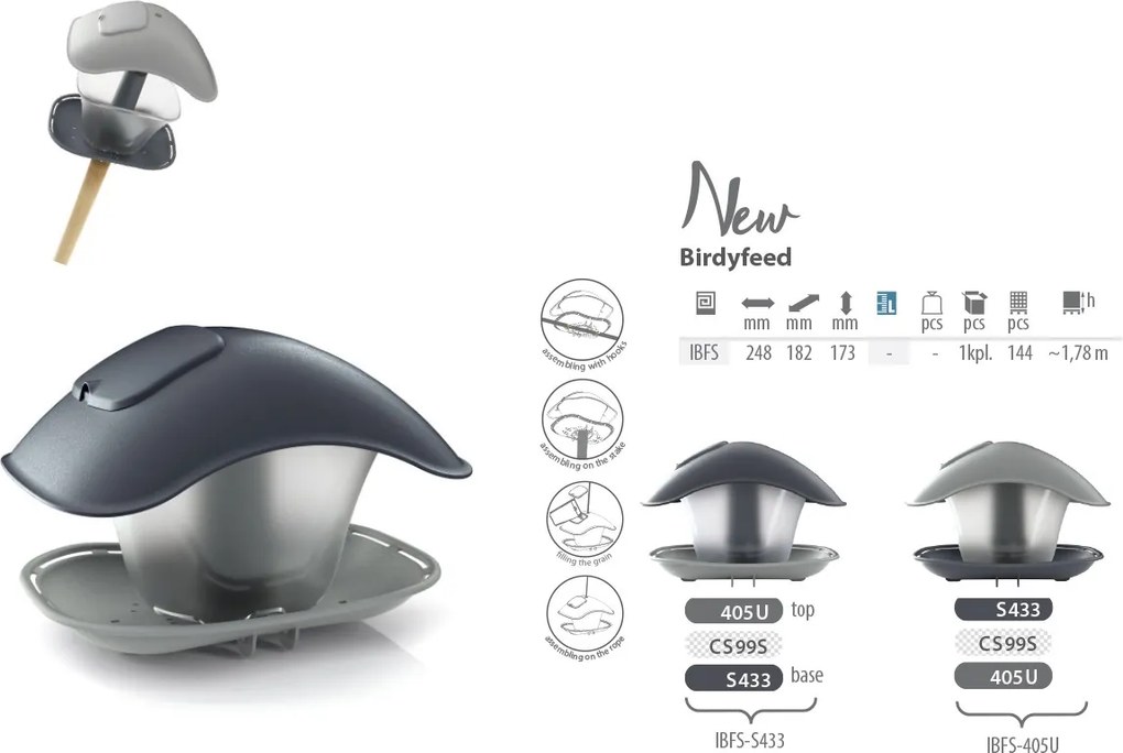 Krmítko pro ptáčky BirdieFood 24,8 cm šedý kámen