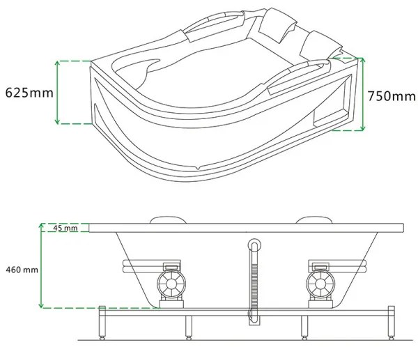 BPS-koupelny Hydromasážní vana HYD-VE761-L 180x120 LEVÁ ČERNÝ MRAMOR s ohřevem vody