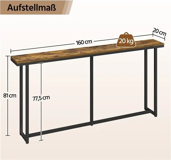 Odkládací stolek Yaheetech – rustikální hnědá, 160 cm (délka) × 20 cm (šířka) × 81 cm (výška) (256999167573)