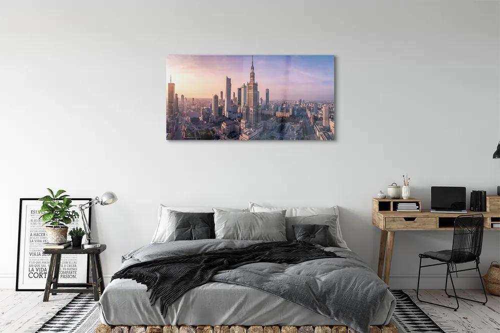 akrylový obraz VARŠAVA Sunrise mrakodrapy panorama 125x50 cm