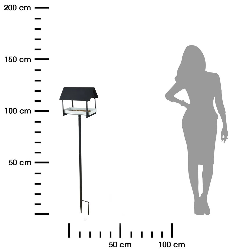 Zapichovací krmítko pro ptáky Lucy, 126x19x29 cm, kov, černá