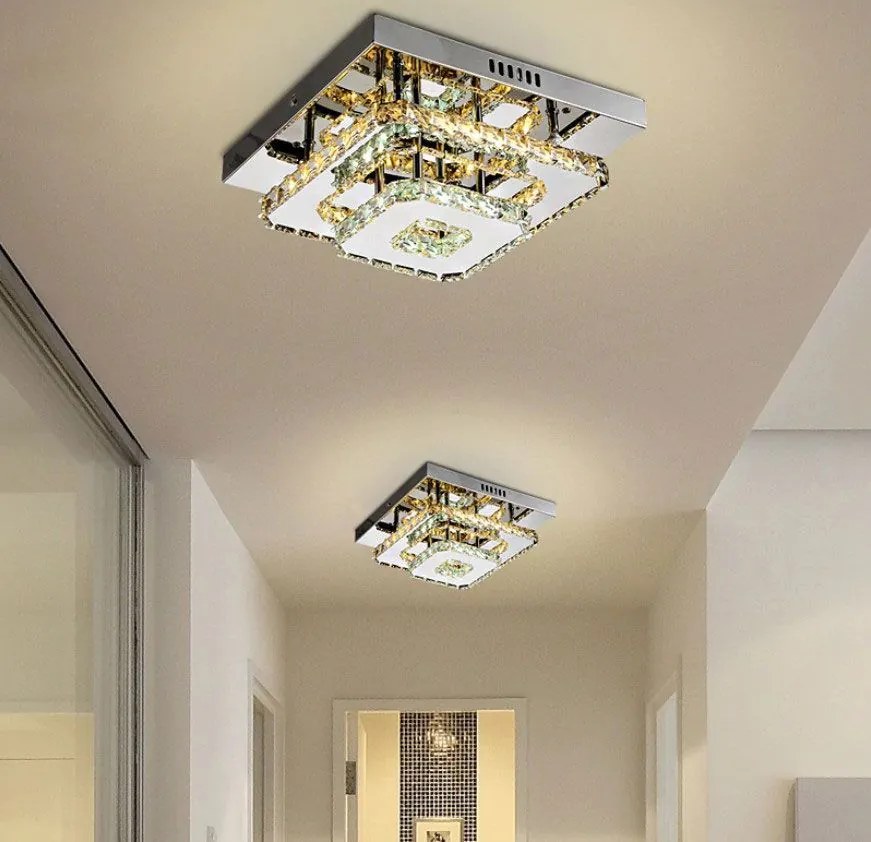 Toolight - LED křišťálová stropní lampa 8W čtvercová 30x30cm APP409-C, teplé světlo 3000K, OSW-65007
