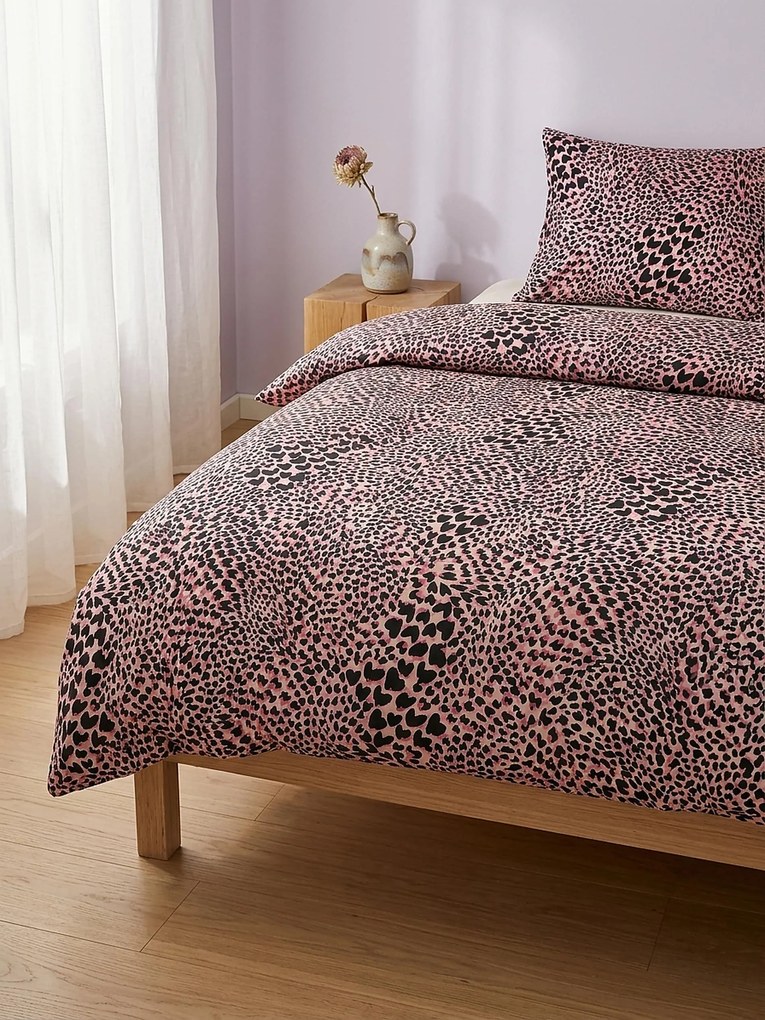 Sinsay - Ložní souprava s motivem srdcí ve stylu leopardího vzoru - béžová