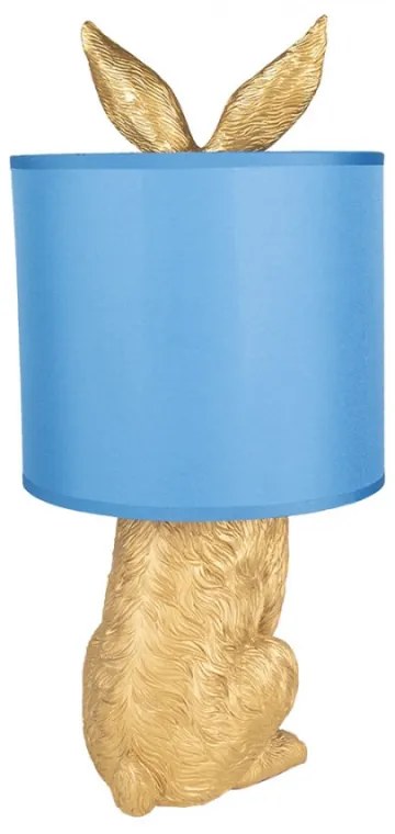 Zlatá stolní lampa králík s modrým stínidlem Konijn