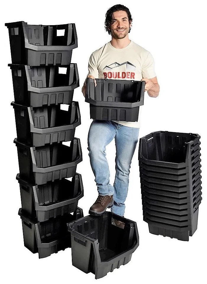 Prosperplast Dílenský úložný box se zkosenou hranou HEAVY DUTY, černý 40x38x28 L