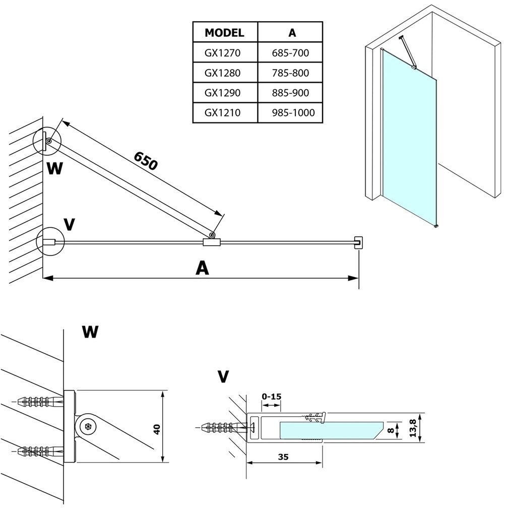 GELCO s.r.o. VARIO sprchová zástěna 1100mm čiré sklo GX1211