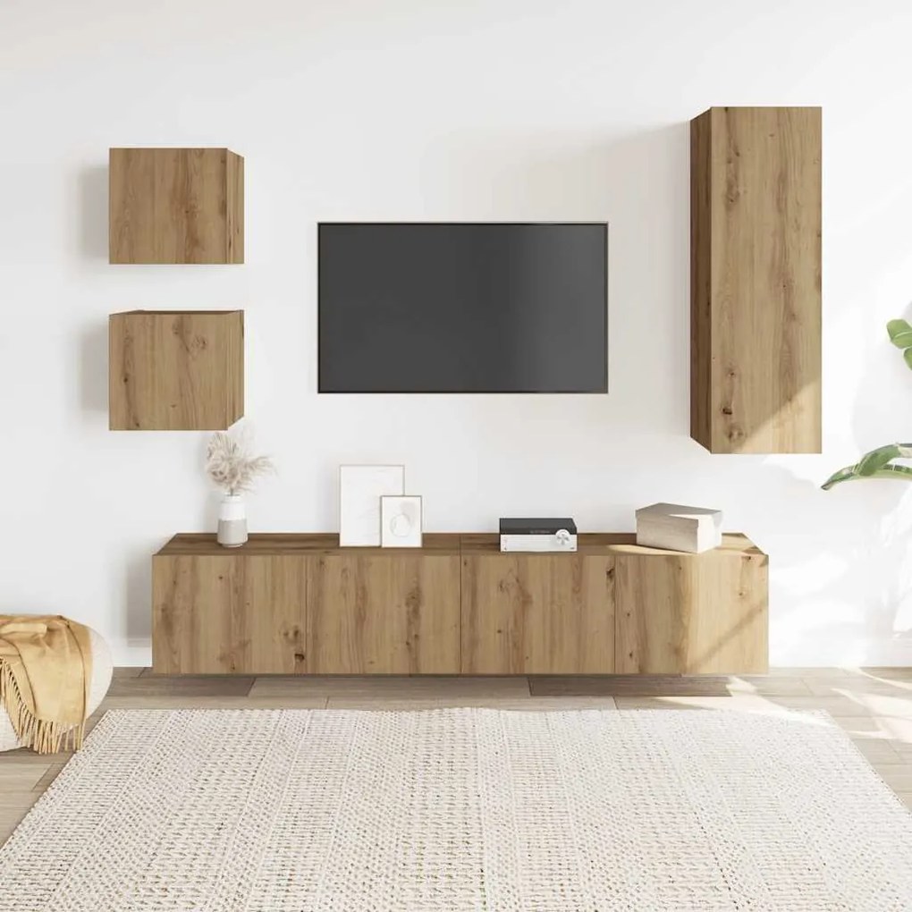 Sada 5 kusů nástěnné TV skříňka dub artisan kompozitní dřevo 3328998