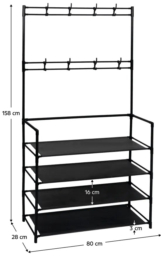 Kondela Věšák s botníkem, černá, TARAS