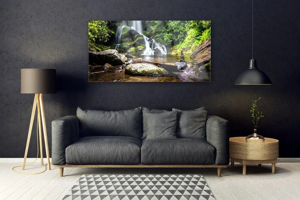 Plexisklo-obraz Vodopád Kameny Les Příroda 120x60 cm