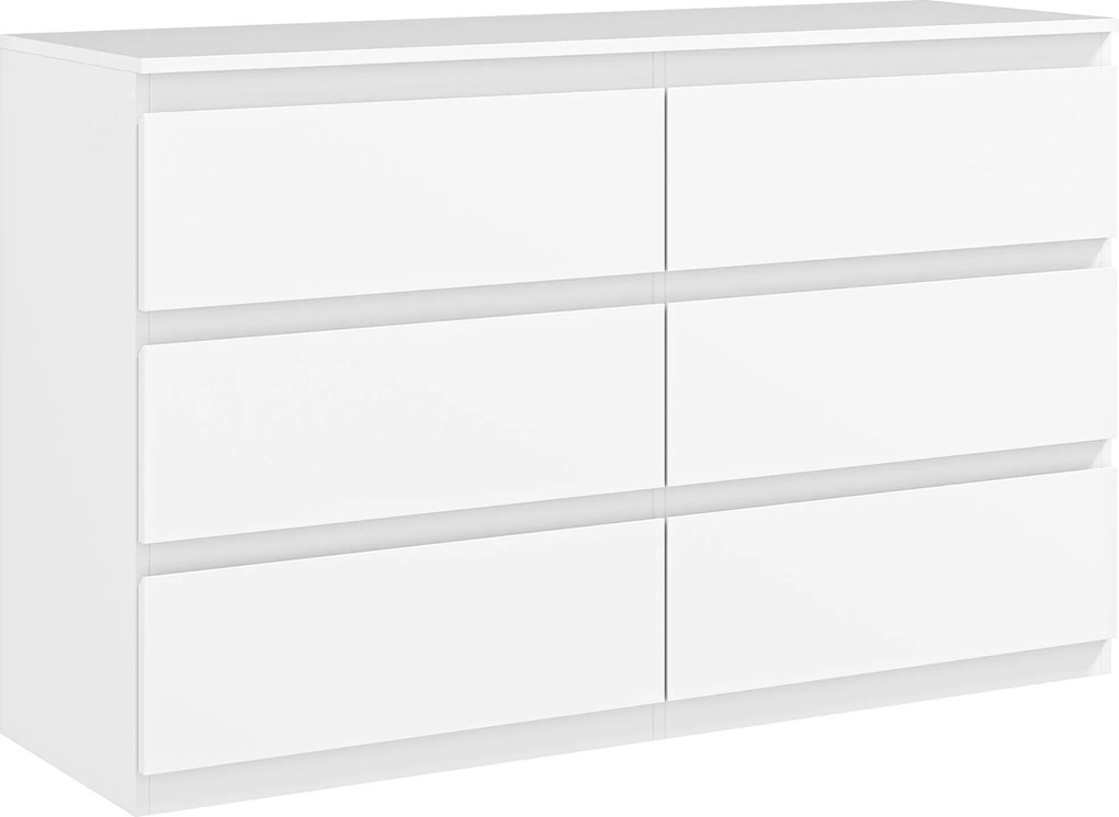 HOMCOM 6-dveřová skříňka se šuplíky, moderní styl s tichým zavíráním pro ložnici a obývací pokoj - 120 x 39 x 75 cm, Bílá | Aosom