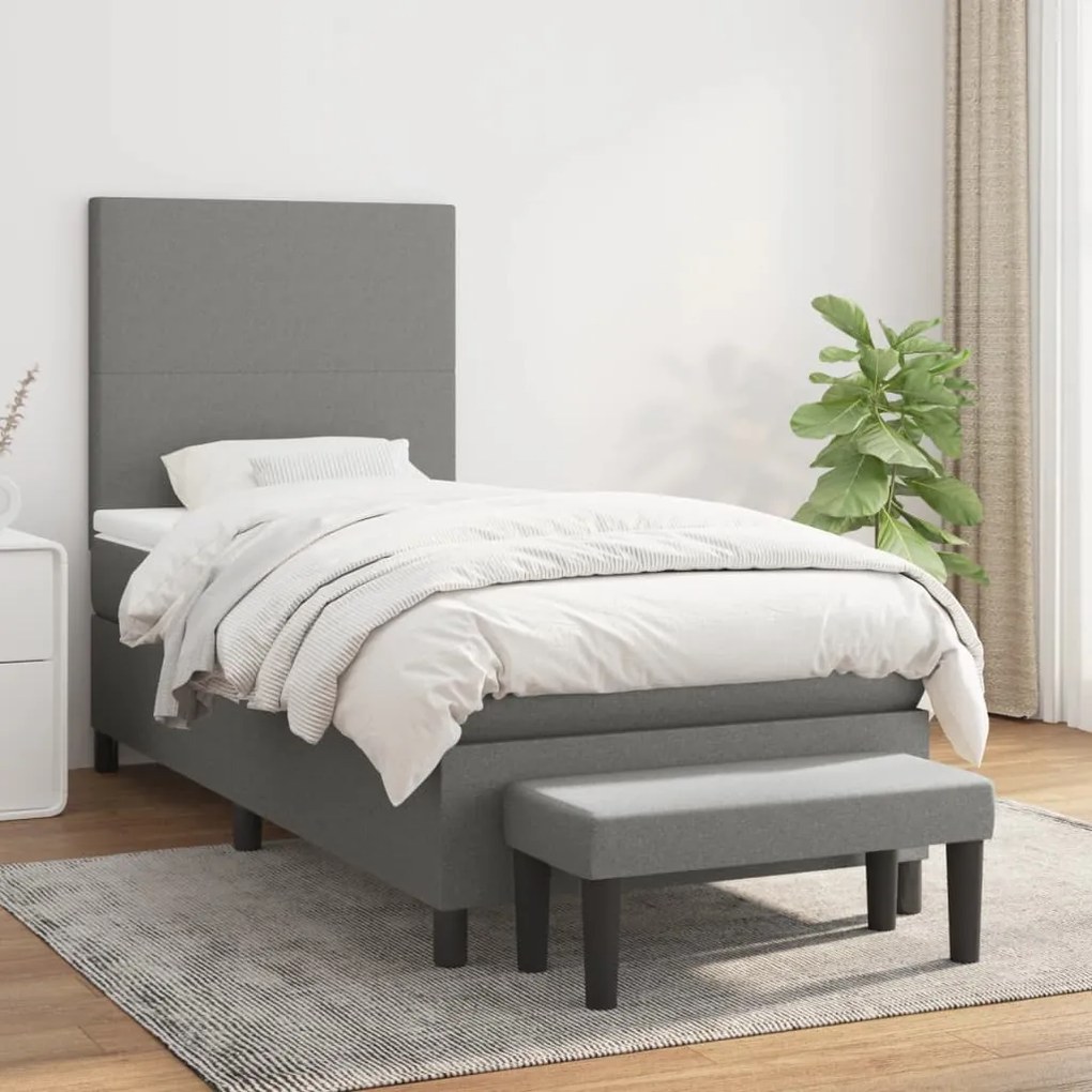Box spring postel s matrací tmavě šedá 90x200 cm textil,  3136406