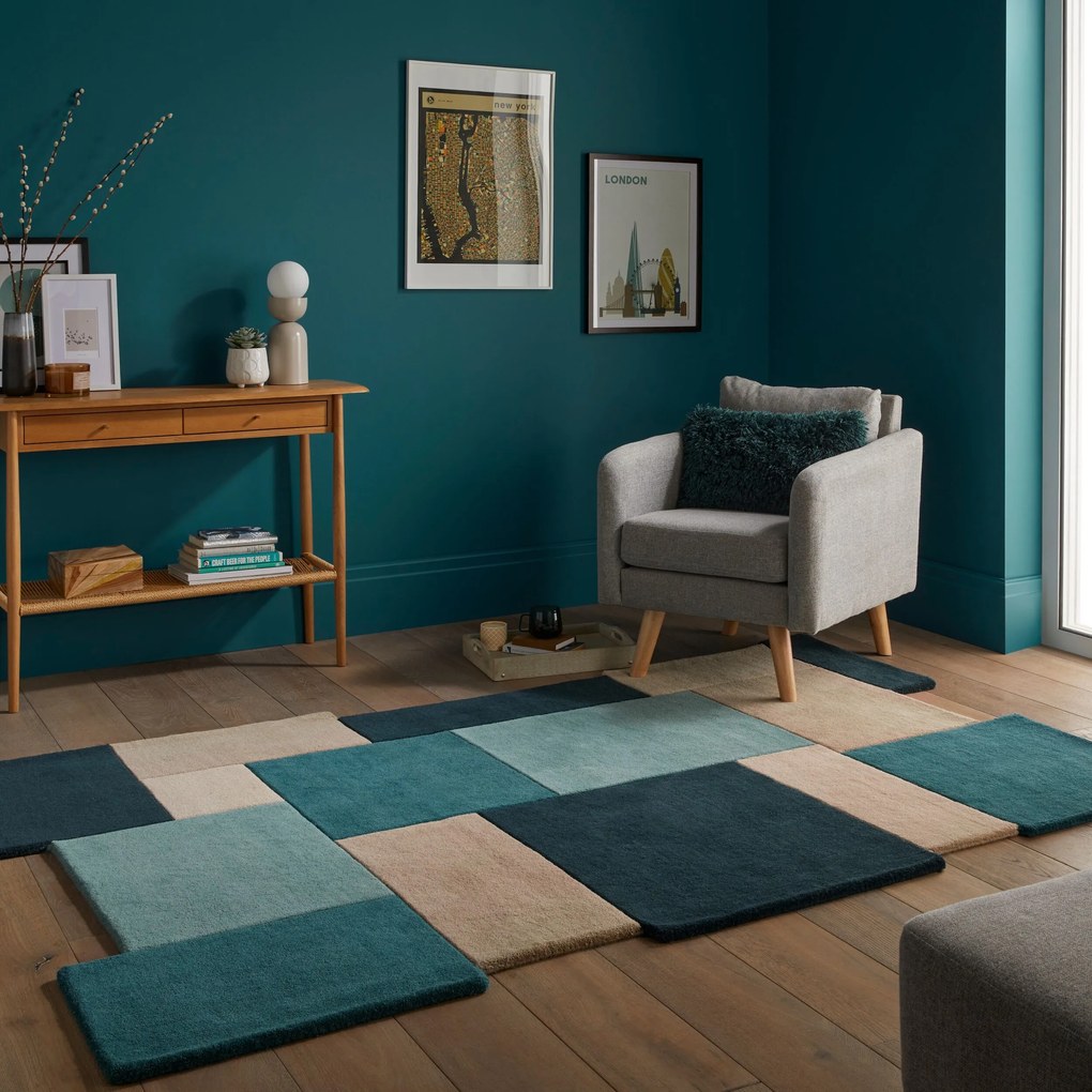 Flair Rugs, Kusový koberec Abstract Collage Teal, 200x290, modrá, vícebarevná, kancelář