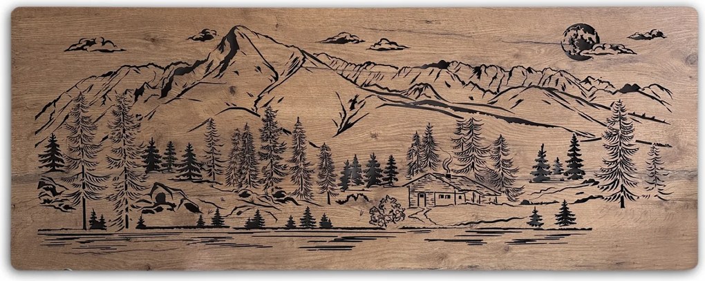 Li-Go "Chata v horách" světelný obraz 230V 130x50 cm provedení povrchu: černá s patinou